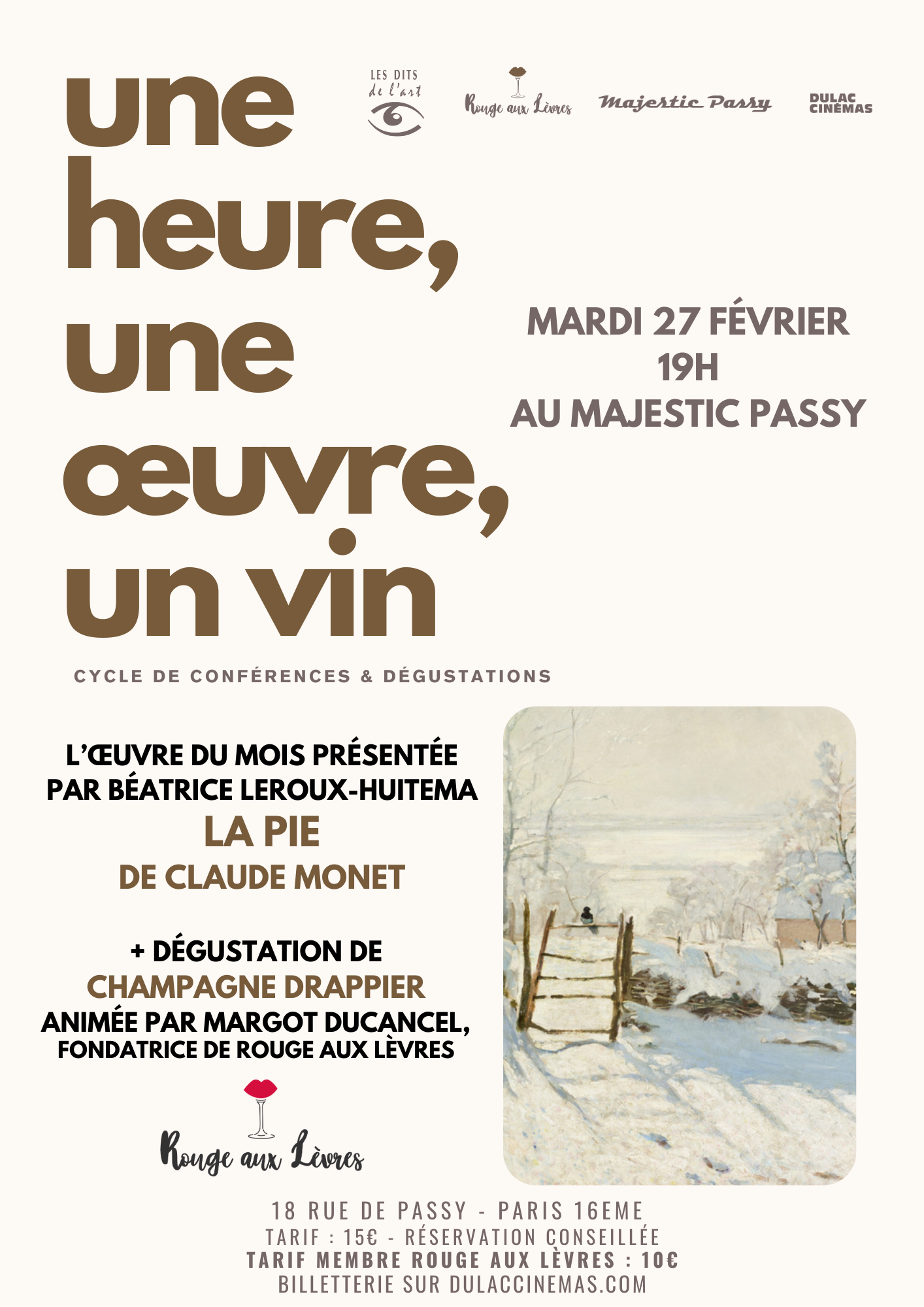 Une heure, une Œuvre, un vin : conférence sur LA PIE de Monet et ...