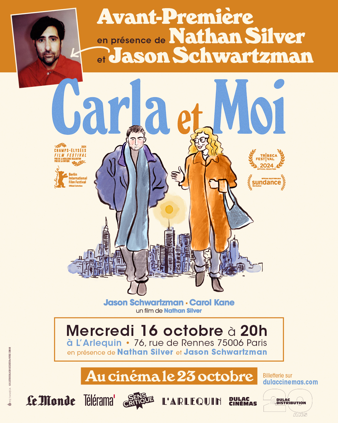 Avant-première CARLA ET MOI de Nathan Silver en présence de Jason ...
